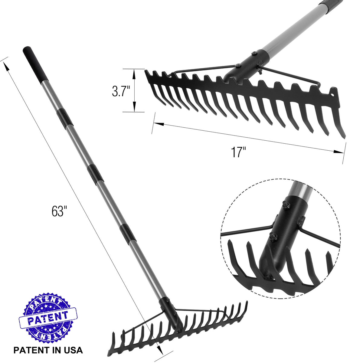 Walensee 5.4FT Bow Rake Heavy Duty Garden Rake with Stainless Steel Ha ...