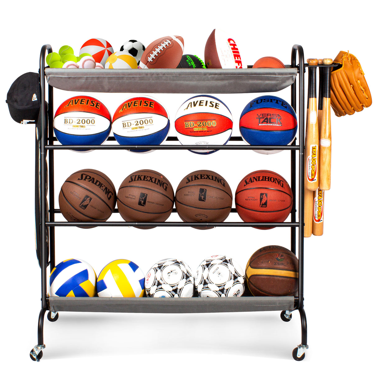 Sttoraboks Basketball Rack, Garage Ball Storage Stand 4-Layer Ball Rac ...