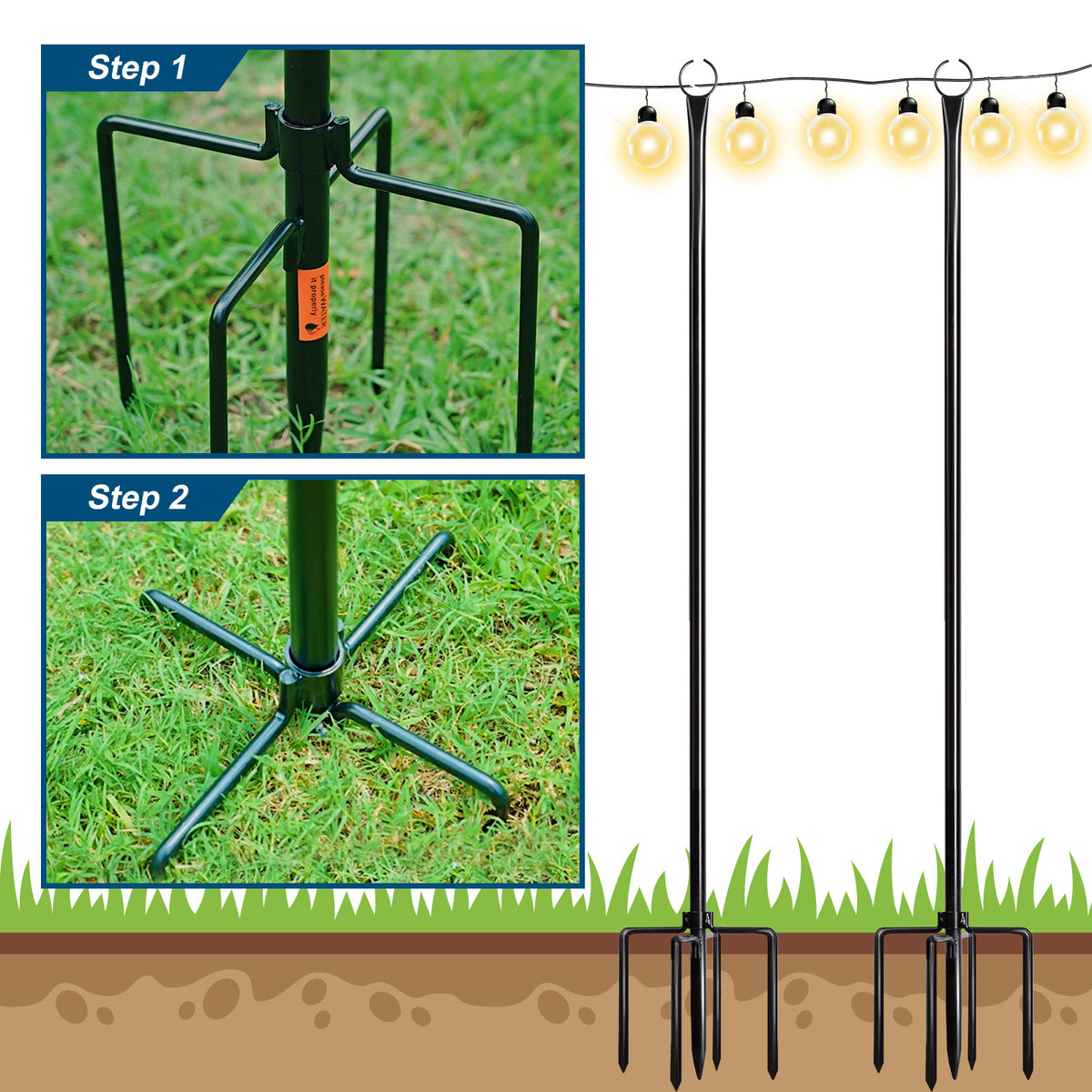 Walensee String Light Poles with Hook Outdoor Metal Lighting Pole ...
